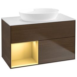 Villeroy & Boch Villeroy und Boch Finion Waschtischunterschrank GA11HFGN 100cm, Abdeckplatte white matt, Emotion, Regale Gold matt lacquer, Walnut veneer