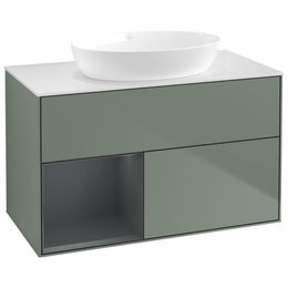 Villeroy & Boch Villeroy und Boch Finion Waschtischunterschrank GA11HGGM 100cm, Abdeckplatte white matt, Emotion, Regale Midnight matt lacquer, Olive Matt Lacquer