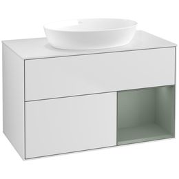 Villeroy & Boch Villeroy und Boch Finion Waschtischunterschrank FA21GMMT 100cm, Abdeckplatte white matt, Regale Olive matt lacquer, White matt lacquer