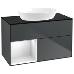Villeroy & Boch Villeroy und Boch Finion Waschtischunterschrank GA12MTHG 100cm, Abdeckplatte black matt, Emotion, Regale White matt lacquer, Midnight Blue Matt Lacquer