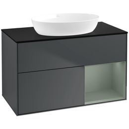 Villeroy & Boch Villeroy und Boch Finion Waschtischunterschrank FA22GMHG 100cm, Abdeckplatte black matt, Regale Olive matt lacquer, Midnight Blue Matt Lacquer