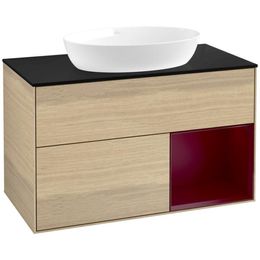 Villeroy & Boch Villeroy und Boch Finion Waschtischunterschrank FA22HBPC 100cm, Abdeckplatte black matt, Regale Peony matt lacquer, Oak Veneer