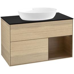 Villeroy & Boch Villeroy und Boch Finion Waschtischunterschrank FA22GNPC 100cm, Abdeckplatte black matt, Regale Walnut Veneer, Oak Veneer