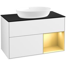 Villeroy & Boch Villeroy und Boch Finion Waschtischunterschrank FA22HFGF 100cm, Abdeckplatte black matt, Regale Gold matt lacquer, Glossy white lacquer