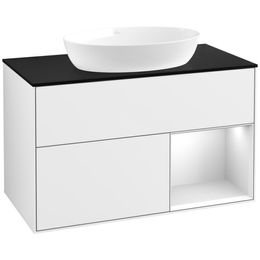 Villeroy & Boch Villeroy und Boch Finion Waschtischunterschrank FA22MTGF 100cm, Abdeckplatte black matt, Regale White matt lacquer, Glossy white lacquer