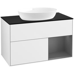 Villeroy & Boch Villeroy und Boch Finion Waschtischunterschrank FA22GKGF 100cm, Abdeckplatte black matt, Regale Anthracite matt lacquer, Glossy white lacquer