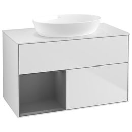Villeroy & Boch Villeroy und Boch Finion Waschtischunterschrank GA11GKMT 100cm, Abdeckplatte white matt, Emotion, Regale Anthracite matt lacquer, White matt lacquer