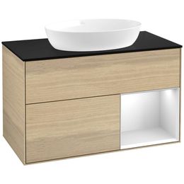 Villeroy & Boch Villeroy und Boch Finion Waschtischunterschrank FA22MTPC 100cm, Abdeckplatte black matt, Regale White matt lacquer, Oak Veneer