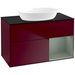 Villeroy & Boch Villeroy und Boch Finion Waschtischunterschrank FA22GMHB 100cm, Abdeckplatte black matt, Regale Olive matt lacquer, Peony Matt