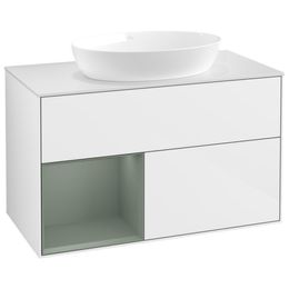 Villeroy & Boch Villeroy und Boch Finion Waschtischunterschrank GA11GMGF 100cm, Abdeckplatte white matt, Emotion, Regale Olive matt lacquer, Glossy white lacquer