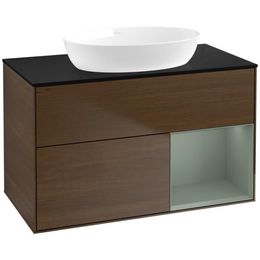Villeroy & Boch Villeroy und Boch Finion Waschtischunterschrank FA22GMGN 100cm, Abdeckplatte black matt, Regale Olive matt lacquer, Walnut veneer
