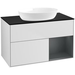 Villeroy & Boch Villeroy und Boch Finion Waschtischunterschrank FA22HGMT 100cm, Abdeckplatte black matt, Regale Midnight matt lacquer, White matt lacquer