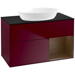 Villeroy & Boch Villeroy und Boch Finion Waschtischunterschrank FA22GNHB 100cm, Abdeckplatte black matt, Regale Walnut Veneer, Peony Matt
