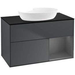 Villeroy & Boch Villeroy und Boch Finion Waschtischunterschrank FA22GKHG 100cm, Abdeckplatte black matt, Regale Anthracite matt lacquer, Midnight Blue Matt Lacquer