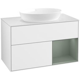 Villeroy & Boch Villeroy und Boch Finion Waschtischunterschrank FA21GMGF 100cm, Abdeckplatte white matt, Regale Olive matt lacquer, Glossy white lacquer