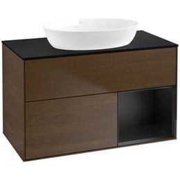 Villeroy & Boch Villeroy und Boch Finion Waschtischunterschrank FA22PDGN 100cm, Abdeckplatte black matt, Regale Black matt lacquer, Walnut veneer