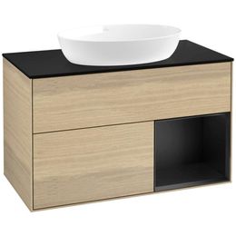Villeroy & Boch Villeroy und Boch Finion Waschtischunterschrank FA22PDPC 100cm, Abdeckplatte black matt, Regale Black matt lacquer, Oak Veneer