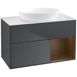 Villeroy & Boch Villeroy und Boch Finion Waschtischunterschrank FA21GNHG 100cm, Abdeckplatte white matt, Regale Walnut Veneer, Midnight Blue Matt Lacquer