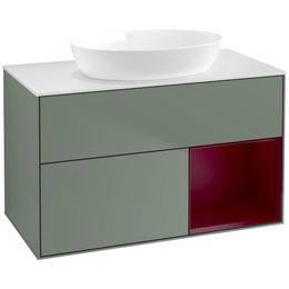 Villeroy & Boch Villeroy und Boch Finion Waschtischunterschrank FA21HBGM 100cm, Abdeckplatte white matt, Regale Peony matt lacquer, Olive Matt Lacquer