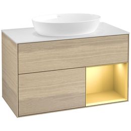 Villeroy & Boch Villeroy und Boch Finion Waschtischunterschrank FA21HFPC 100cm, Abdeckplatte white matt, Regale Gold matt lacquer, Oak Veneer