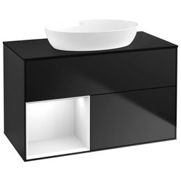 Villeroy & Boch Villeroy und Boch Finion Waschtischunterschrank GA12GFPD 100cm, Abdeckplatte black matt, Emotion, Regale Glossy white lacquer, Black matt lacquer