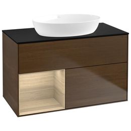 Villeroy & Boch Villeroy und Boch Finion Waschtischunterschrank GA12PCGN 100cm, Abdeckplatte black matt, Emotion, Regale Oak Veneer, Walnut veneer