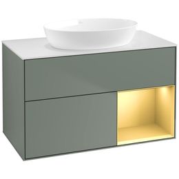 Villeroy & Boch Villeroy und Boch Finion Waschtischunterschrank FA21HFGM 100cm, Abdeckplatte white matt, Regale Gold matt lacquer, Olive Matt Lacquer