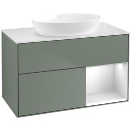 Villeroy & Boch Villeroy und Boch Finion Waschtischunterschrank FA21MTGM 100cm, Abdeckplatte white matt, Regale White matt lacquer, Olive Matt Lacquer
