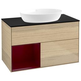 Villeroy & Boch Villeroy und Boch Finion Waschtischunterschrank GA12HBPC 100cm, Abdeckplatte black matt, Emotion, Regale Peony matt lacquer, Oak Veneer