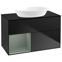 Villeroy & Boch Villeroy und Boch Finion Waschtischunterschrank GA12GMPD 100cm, Abdeckplatte black matt, Emotion, Regale Olive matt lacquer, Black matt lacquer
