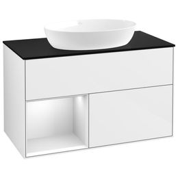 Villeroy & Boch Villeroy und Boch Finion Waschtischunterschrank GA12MTGF 100cm, Abdeckplatte black matt, Emotion, Regale White matt lacquer, Glossy white lacquer