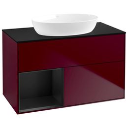 Villeroy & Boch Villeroy und Boch Finion Waschtischunterschrank GA12PDHB 100cm, Abdeckplatte black matt, Emotion, Regale Black matt lacquer, Peony Matt