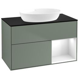 Villeroy & Boch Villeroy und Boch Finion Waschtischunterschrank GA22GFGM 100cm, Abdeckplatte black matt, Emotion, Regale Glossy white lacquer, Olive Matt Lacquer
