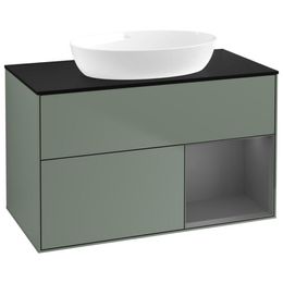 Villeroy & Boch Villeroy und Boch Finion Waschtischunterschrank GA22GKGM 100cm, Abdeckplatte black matt, Emotion, Regale Anthracite matt lacquer, Olive Matt Lacquer