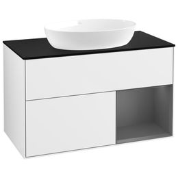 Villeroy & Boch Villeroy und Boch Finion Waschtischunterschrank GA22GKGF 100cm, Abdeckplatte black matt, Emotion, Regale Anthracite matt lacquer, Glossy white lacquer