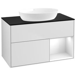 Villeroy & Boch Villeroy und Boch Finion Waschtischunterschrank GA22GFMT 100cm, Abdeckplatte black matt, Emotion, Regale Glossy white lacquer, White matt lacquer