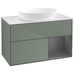 Villeroy & Boch Villeroy und Boch Finion Waschtischunterschrank GA21GKGM 100cm, Abdeckplatte white matt, Emotion, Regale Anthracite matt lacquer, Olive Matt Lacquer