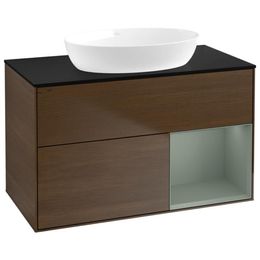 Villeroy & Boch Villeroy und Boch Finion Waschtischunterschrank GA22GMGN 100cm, Abdeckplatte black matt, Emotion, Regale Olive matt lacquer, Walnut veneer
