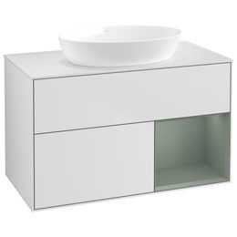 Villeroy & Boch Villeroy und Boch Finion Waschtischunterschrank GA21GMMT 100cm, Abdeckplatte white matt, Emotion, Regale Olive matt lacquer, White matt lacquer