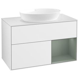 Villeroy & Boch Villeroy und Boch Finion Waschtischunterschrank GA21GMGF 100cm, Abdeckplatte white matt, Emotion, Regale Olive matt lacquer, Glossy white lacquer