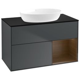 Villeroy & Boch Villeroy und Boch Finion Waschtischunterschrank GA22GNHG 100cm, Abdeckplatte black matt, Emotion, Regale Walnut Veneer, Midnight Blue Matt Lacquer