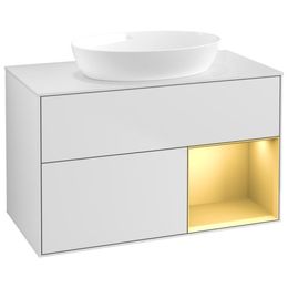 Villeroy & Boch Villeroy und Boch Finion Waschtischunterschrank GA21HFMT 100cm, Abdeckplatte white matt, Emotion, Regale Gold matt lacquer, White matt lacquer