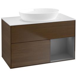 Villeroy & Boch Villeroy und Boch Finion Waschtischunterschrank GA21GKGN 100cm, Abdeckplatte white matt, Emotion, Regale Anthracite matt lacquer, Walnut veneer