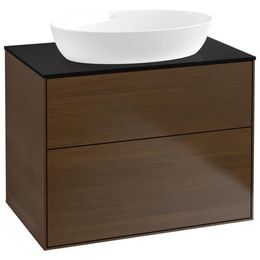 Villeroy & Boch Villeroy und Boch Finion Waschtischunterschrank F99200GN 80x60,3cm, Abdeckplatte black matt, Walnut veneer