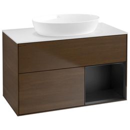 Villeroy & Boch Villeroy und Boch Finion Waschtischunterschrank GA21PDGN 100cm, Abdeckplatte white matt, Emotion, Regale Black matt lacquer, Walnut veneer