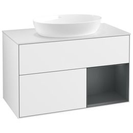 Villeroy & Boch Villeroy und Boch Finion Waschtischunterschrank GA21HGGF 100cm, Abdeckplatte white matt, Emotion, Regale Midnight matt lacquer, Glossy white lacquer