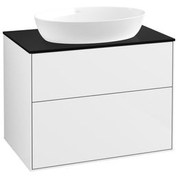 Villeroy & Boch Villeroy und Boch Finion Waschtischunterschrank F99200GF 80x60,3cm, Abdeckplatte black matt, Glossy white lacquer