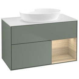 Villeroy & Boch Villeroy und Boch Finion Waschtischunterschrank GA21PCGM 100cm, Abdeckplatte white matt, Emotion, Regale Oak Veneer, Olive Matt Lacquer