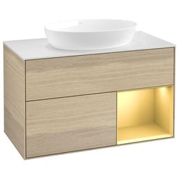 Villeroy & Boch Villeroy und Boch Finion Waschtischunterschrank GA21HFPC 100cm, Abdeckplatte white matt, Emotion, Regale Gold matt lacquer, Oak Veneer