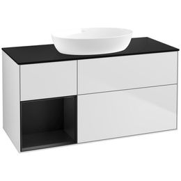 Villeroy & Boch Villeroy und Boch Finion Waschtischunterschrank FA62PDMT 120cm, Abdeckplatte black matt, Regale Black matt lacquer, White matt lacquer